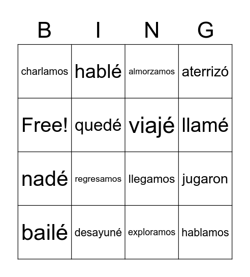 El Preterito Bingo Card