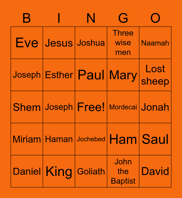 Bible Character Bingo Card