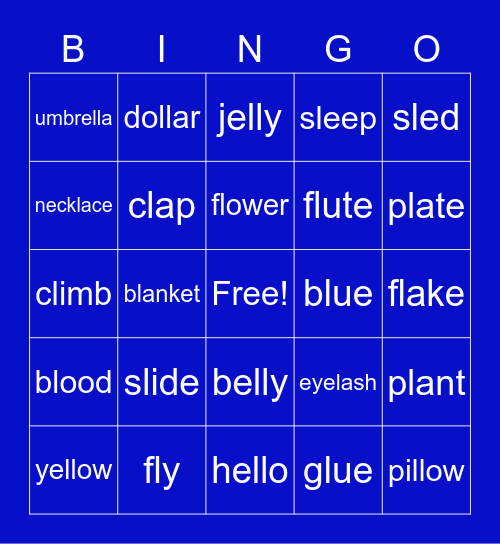 Medial /l/ and /l/ Blends Bingo Card