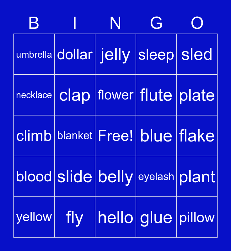 Medial /l/ and /l/ Blends Bingo Card