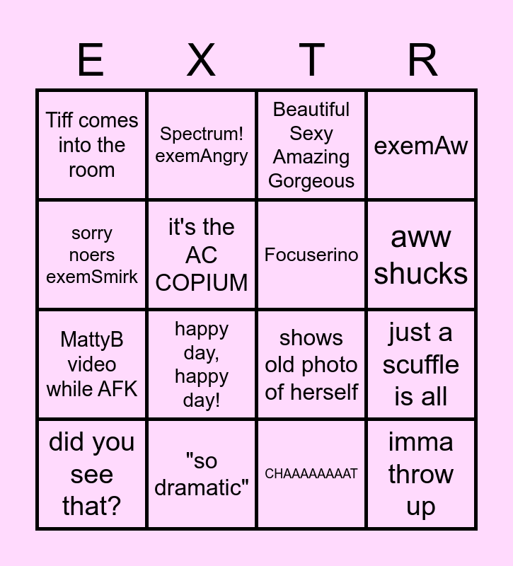ExtraEmily Bingo Card
