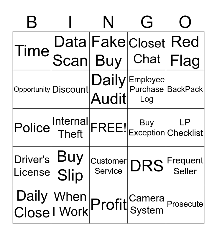 Loss Prevention BINGO Card
