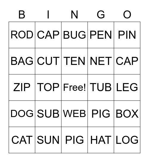 SHORT VOWEL Bingo Card