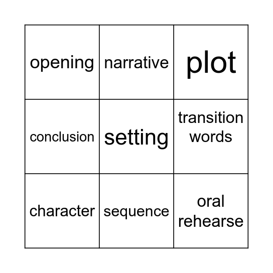 Narrative Writing Vocabulary Bingo Card