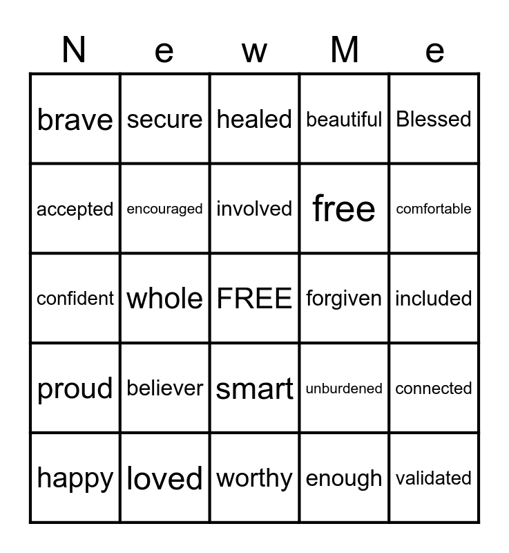 Transformation Bingo Card