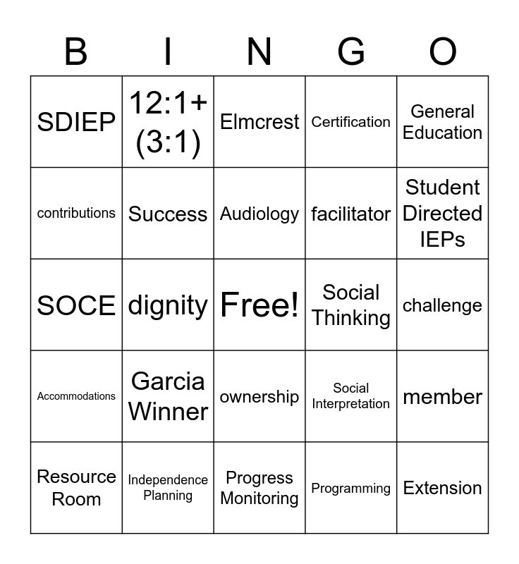 ESM Special Education BINGO! Bingo Card