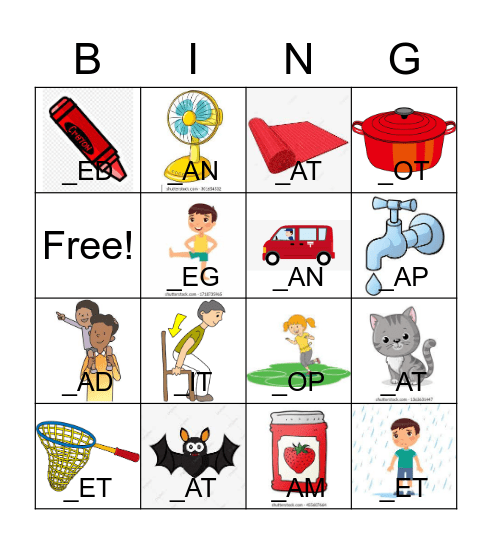 CVC WORDS Bingo Card