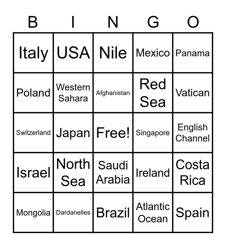Geography Bingo Card
