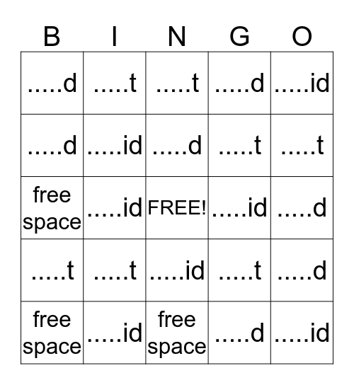 PAST TENSE VERB ENDINGS Bingo Card