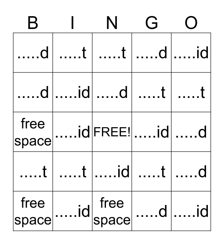 PAST TENSE VERB ENDINGS Bingo Card