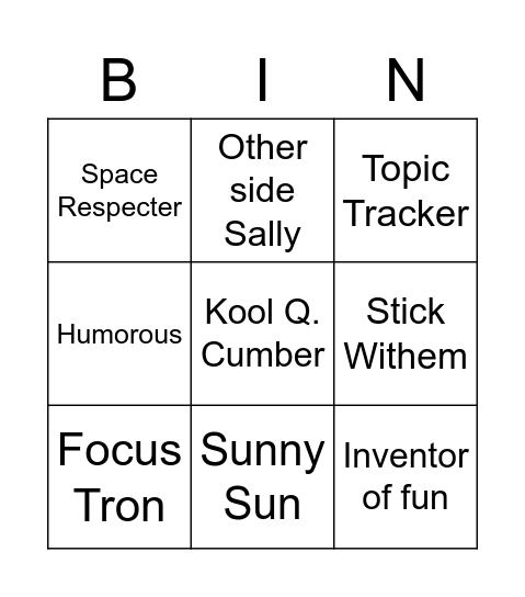 Thinkables Bingo Card