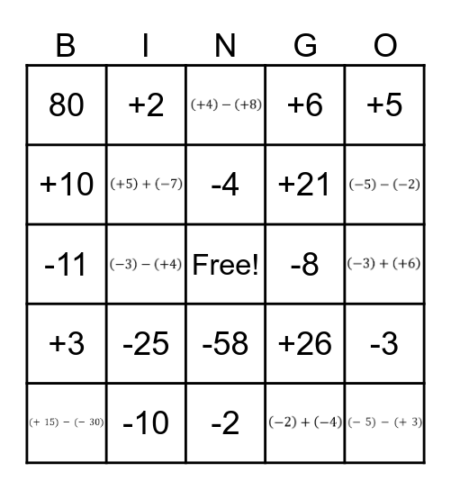 Integer 7 Bingo! Bingo Card