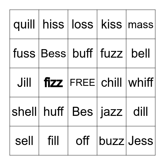 Double Consonant Bingo Card