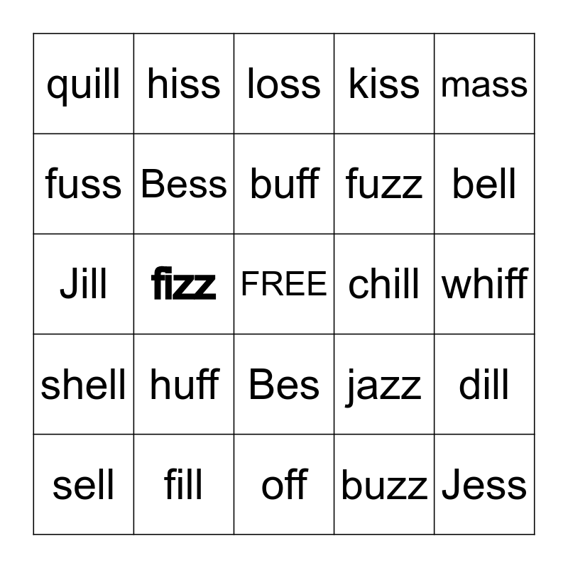 Double Consonant Bingo Card