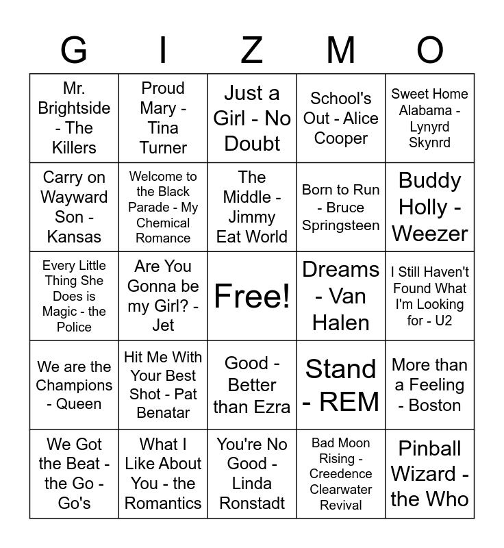 Foundational Rock Bingo Card
