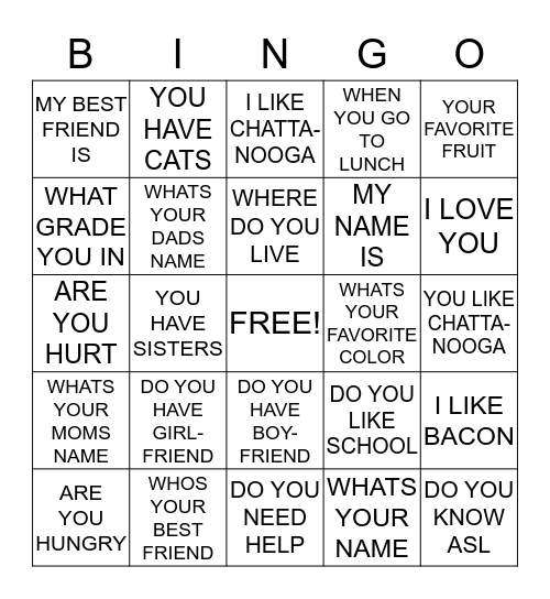 CONVERSATIONAL SENTENCES Bingo Card