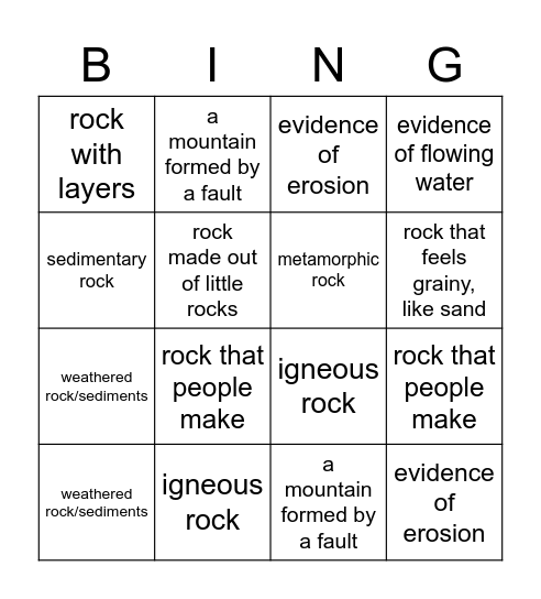 Urban Geology Bingo Card Urban Geology Bingo Card