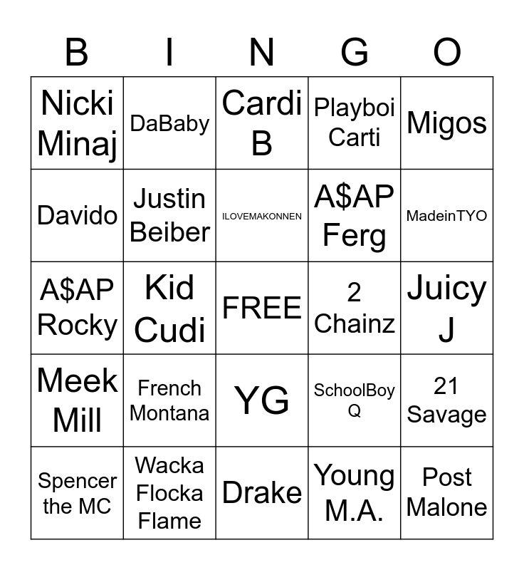 RAP Bingo Card