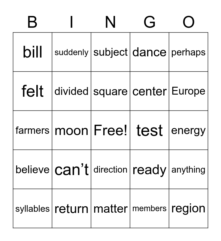 Fifth Grade Sight Words Bingo Card Fifth Grade Sight Words Bingo Card