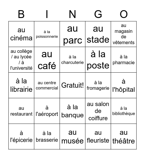O Est ce Que Tu Vas Et Pourquoi Bingo Card