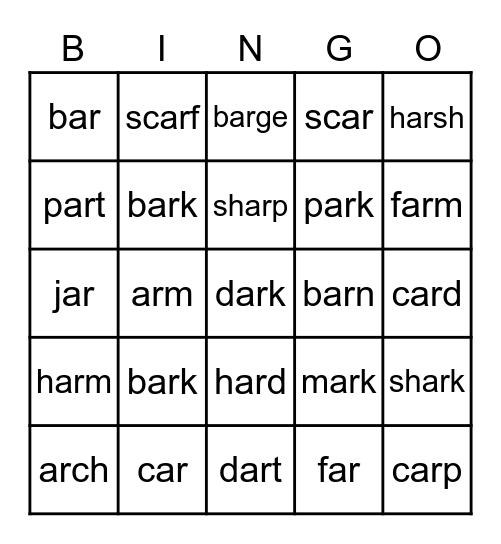 BOSSY R "AR" Bingo Card