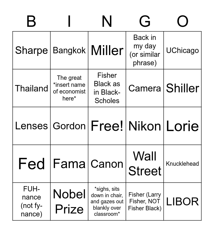 IEOR 4003 Bingo Card
