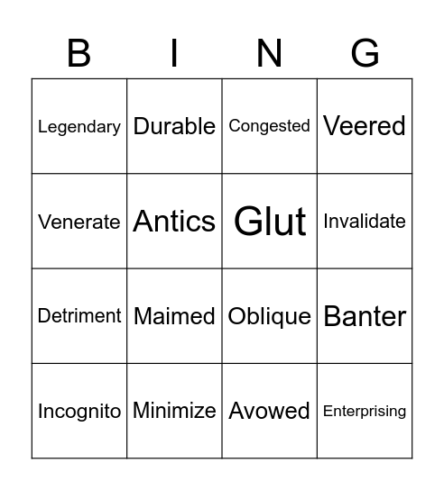 Unit 2C Bingo Card