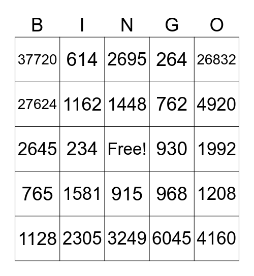 Multi-digit Multiplication Bingo Card