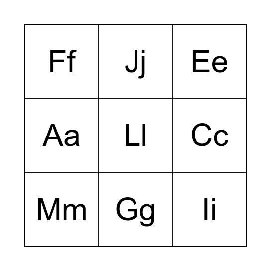 Alphabet Bingo (letters A-M) Bingo Card