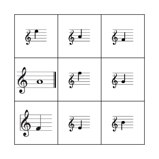 Notes on the Treble Clef Staff Bingo Card