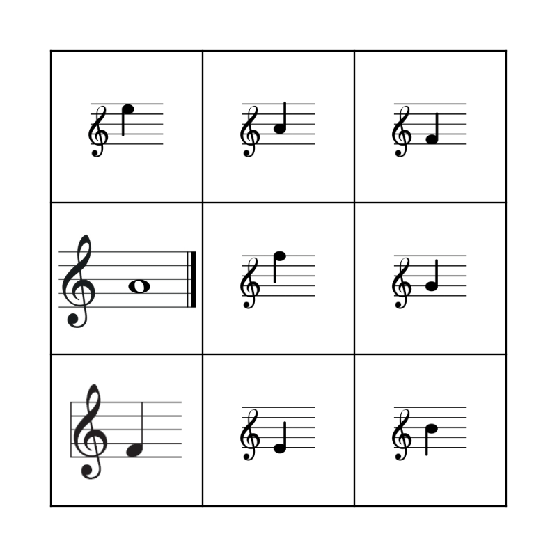 Notes on the Treble Clef Staff Bingo Card