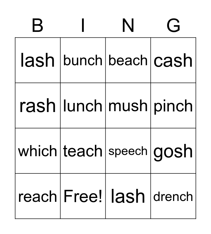 Final Digraph ch sh Bingo Card