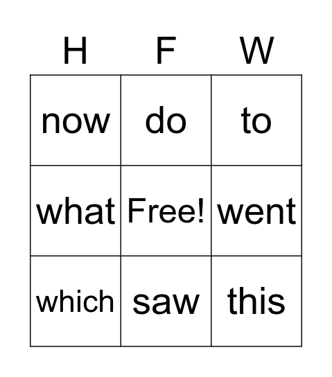 HFW Bingo Card