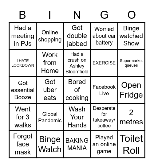 NZ Lockdown Bingo Card