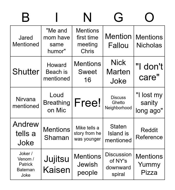 cray 14 dexter sautted meal Bingo Card