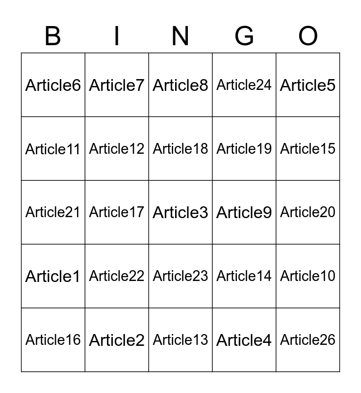 Human Rights BINGO Card