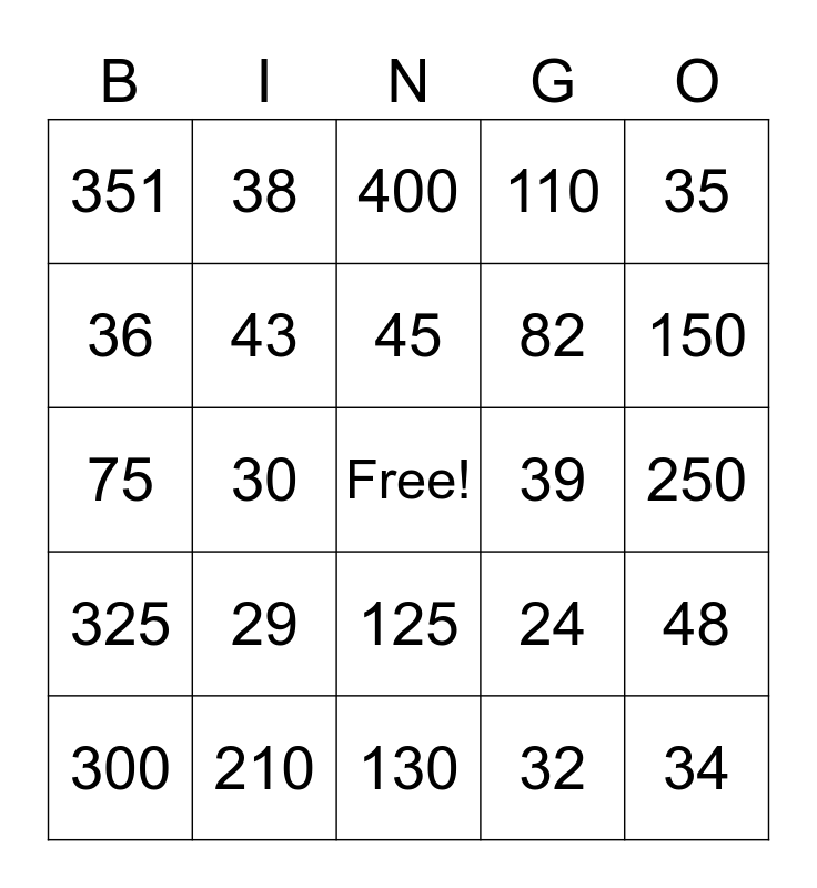 Doubling and Halving Bingo Card