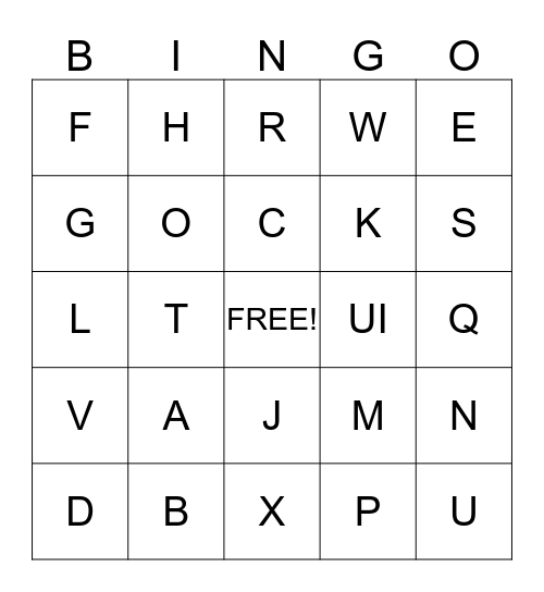 ASL ALPHABET BINGO Card