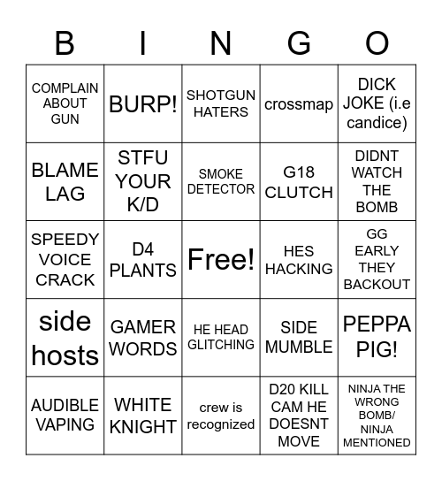 CREW COD Bingo Card