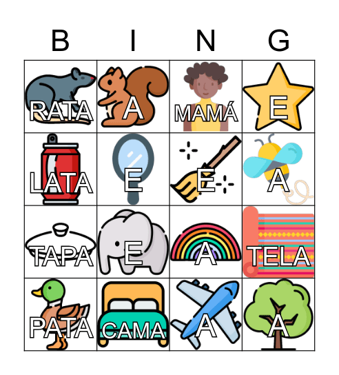 Palabras con AyE+Consonantes(M-J) Bingo Card