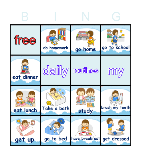 Daily routines Bingo Card