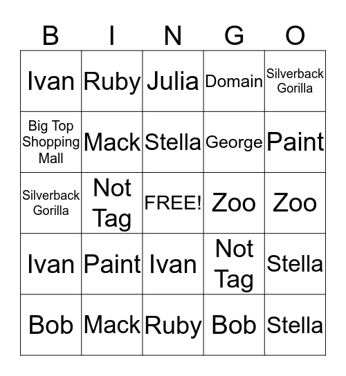 The One and Only Ivan Bingo Card