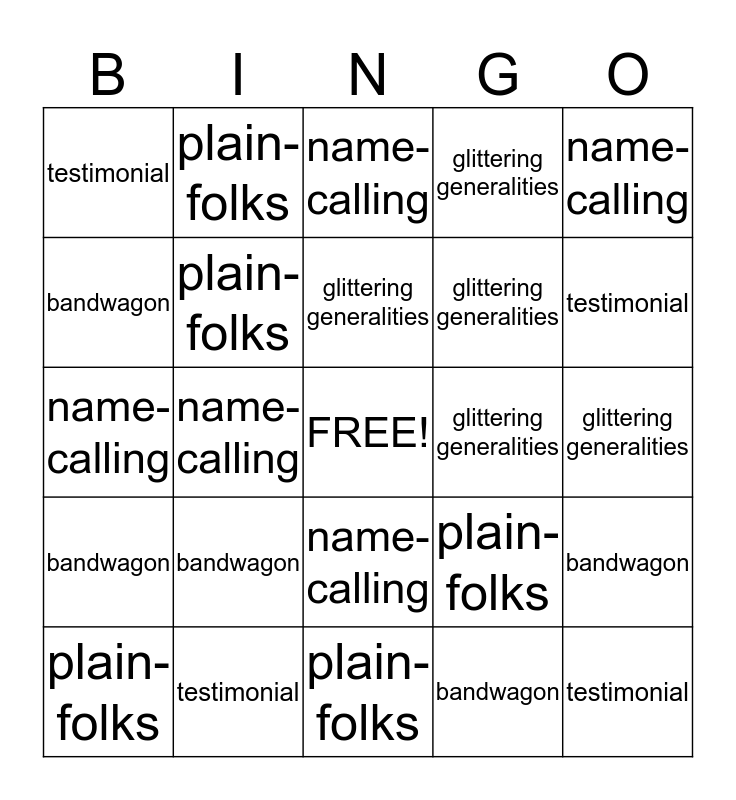 Propaganda Bingo Card