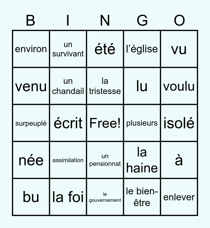 TEST PREP FRENCH 30/40 S rec Bingo Card