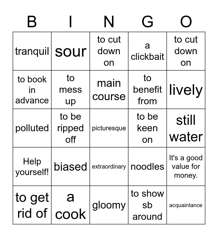 Intermediate (revision) Bingo Card