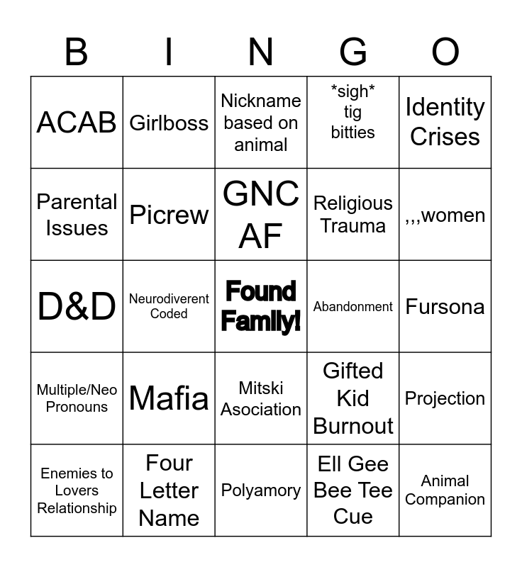 RR OC Bingo Card