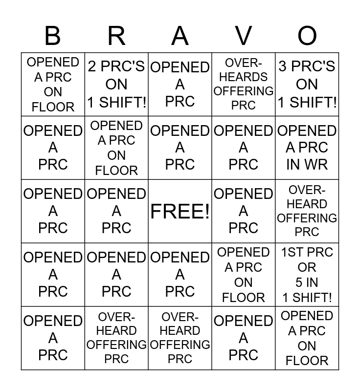 PERFECT REWARDS BINGO Card