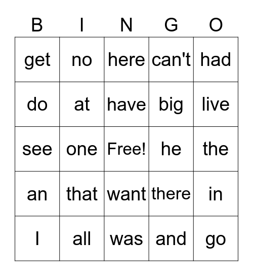 1G Power Words Bingo Card