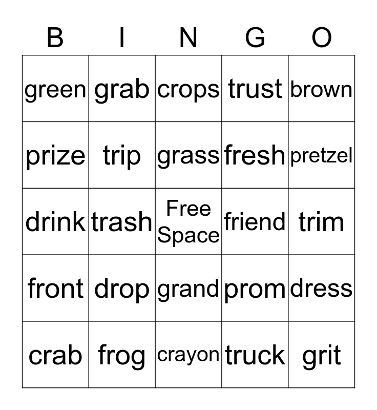 R Blends (W.V. Story 1-3) Bingo Card
