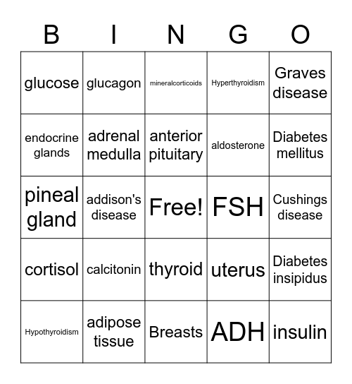 Endocrine System Bingo Card
